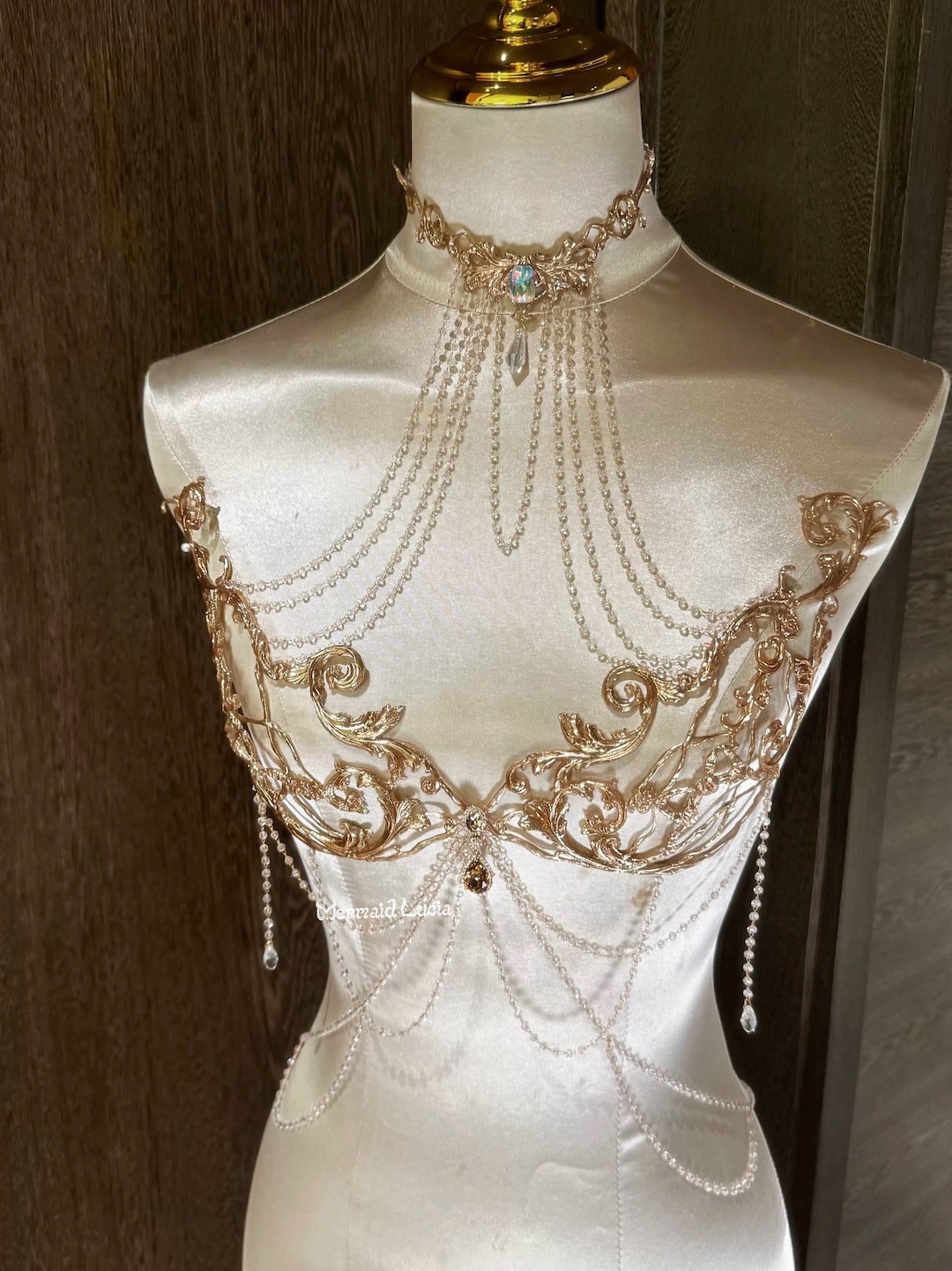 Golden Egypt Cleopatra Resin Porcelain Mermaid Corset Bra Top Cosplay ...