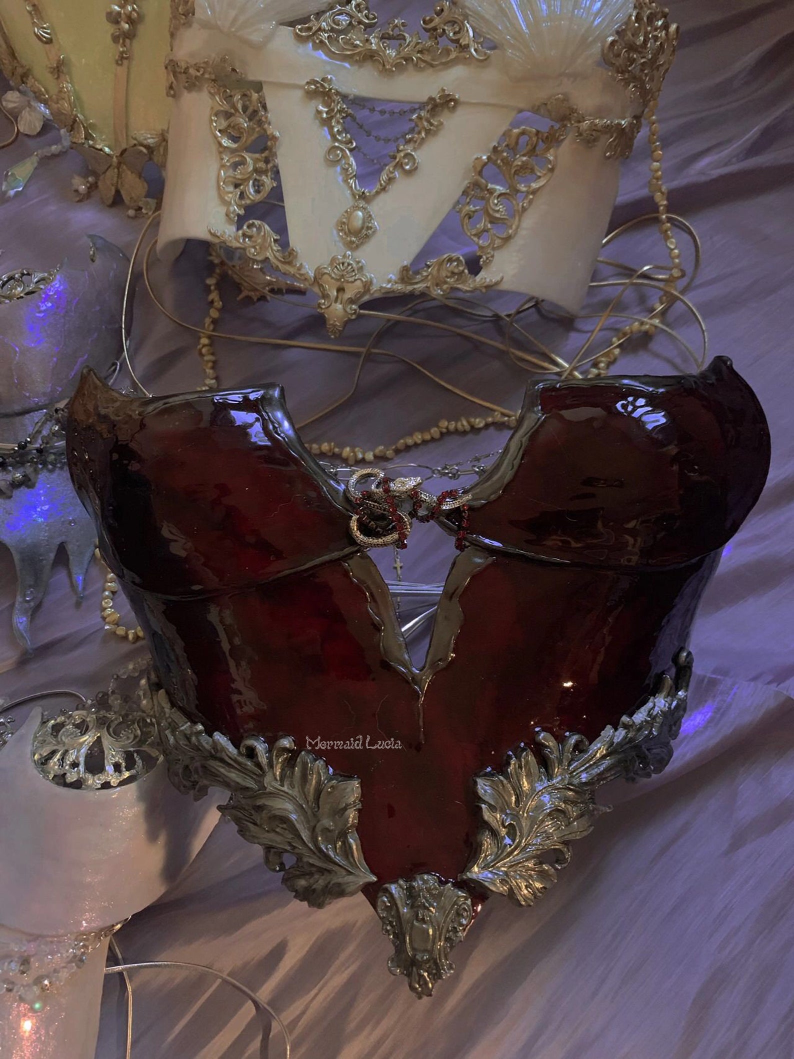 Blood Red Armour Resin Mermaid Corset Bra Top Cosplay Costume Patent ...