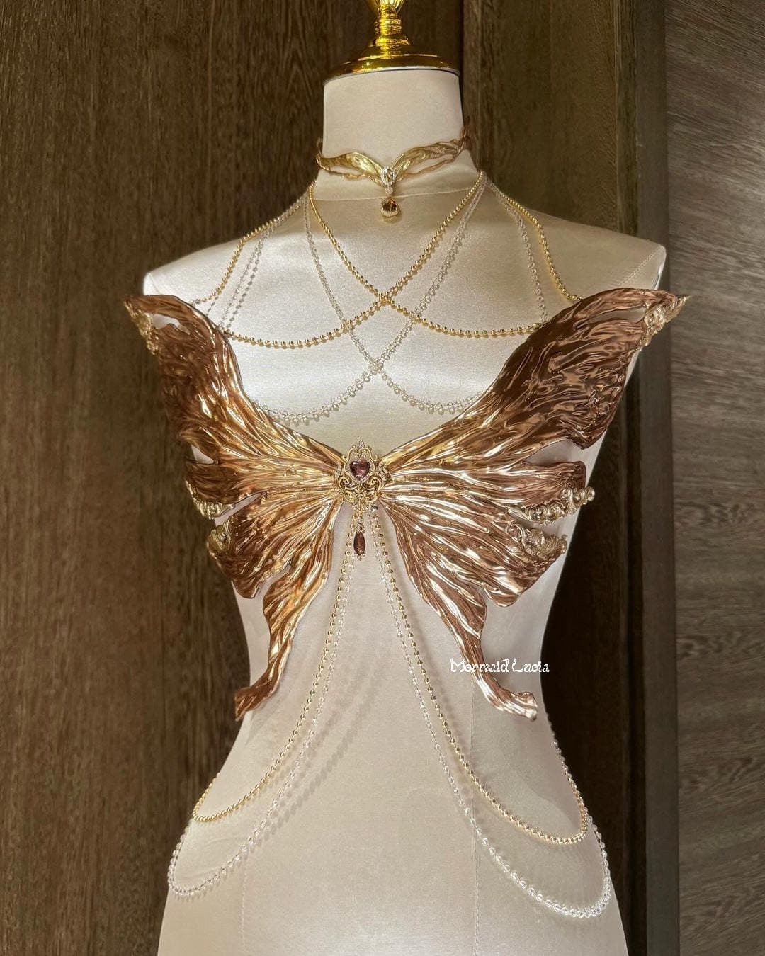 Golden Filigree Butterfly Resin Mermaid Corset Bra Top Cosplay Costume ...