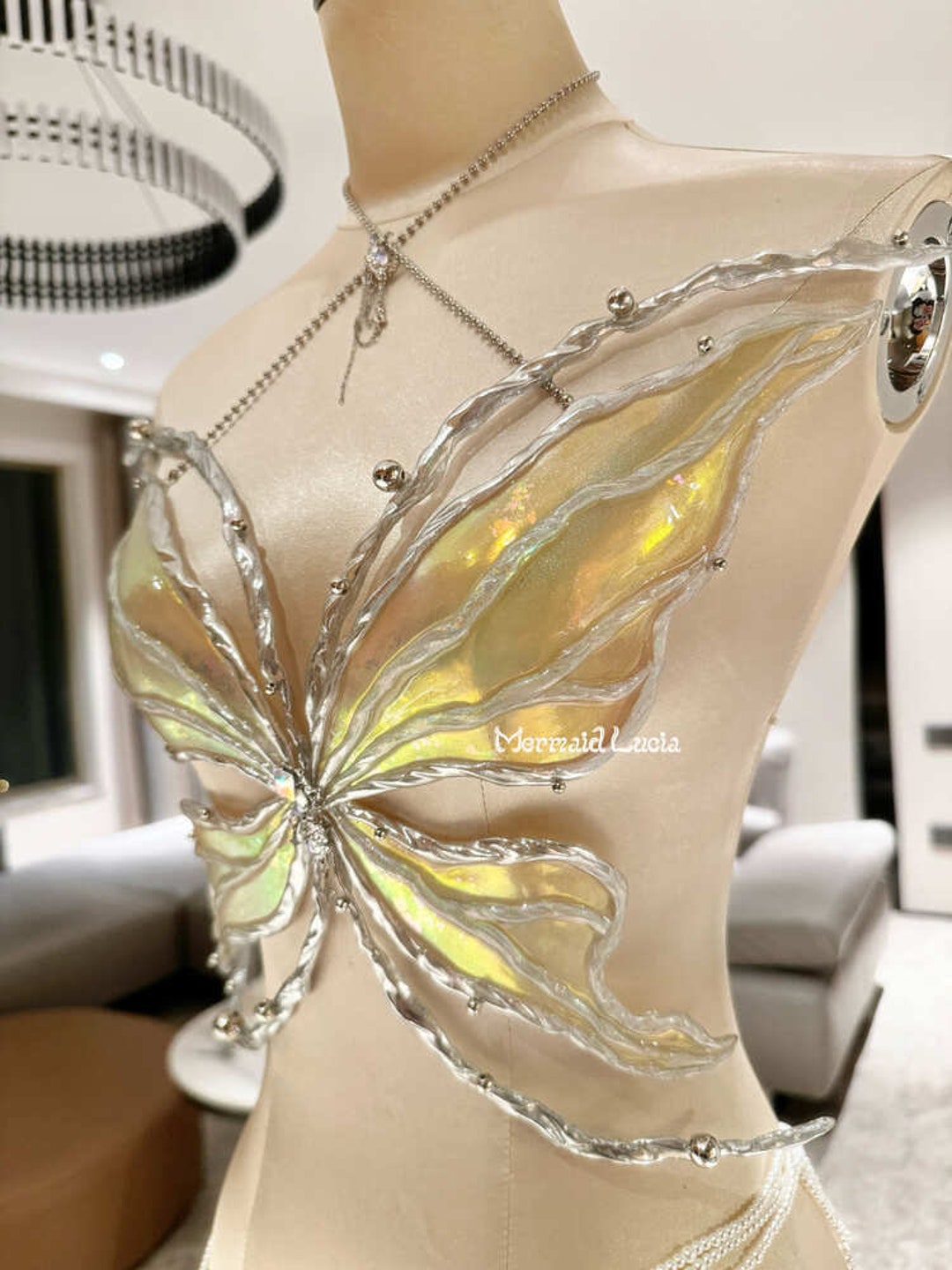 Silver Whiskered Butterfly Resin Porcelain Mermaid Corset Bra Top ...