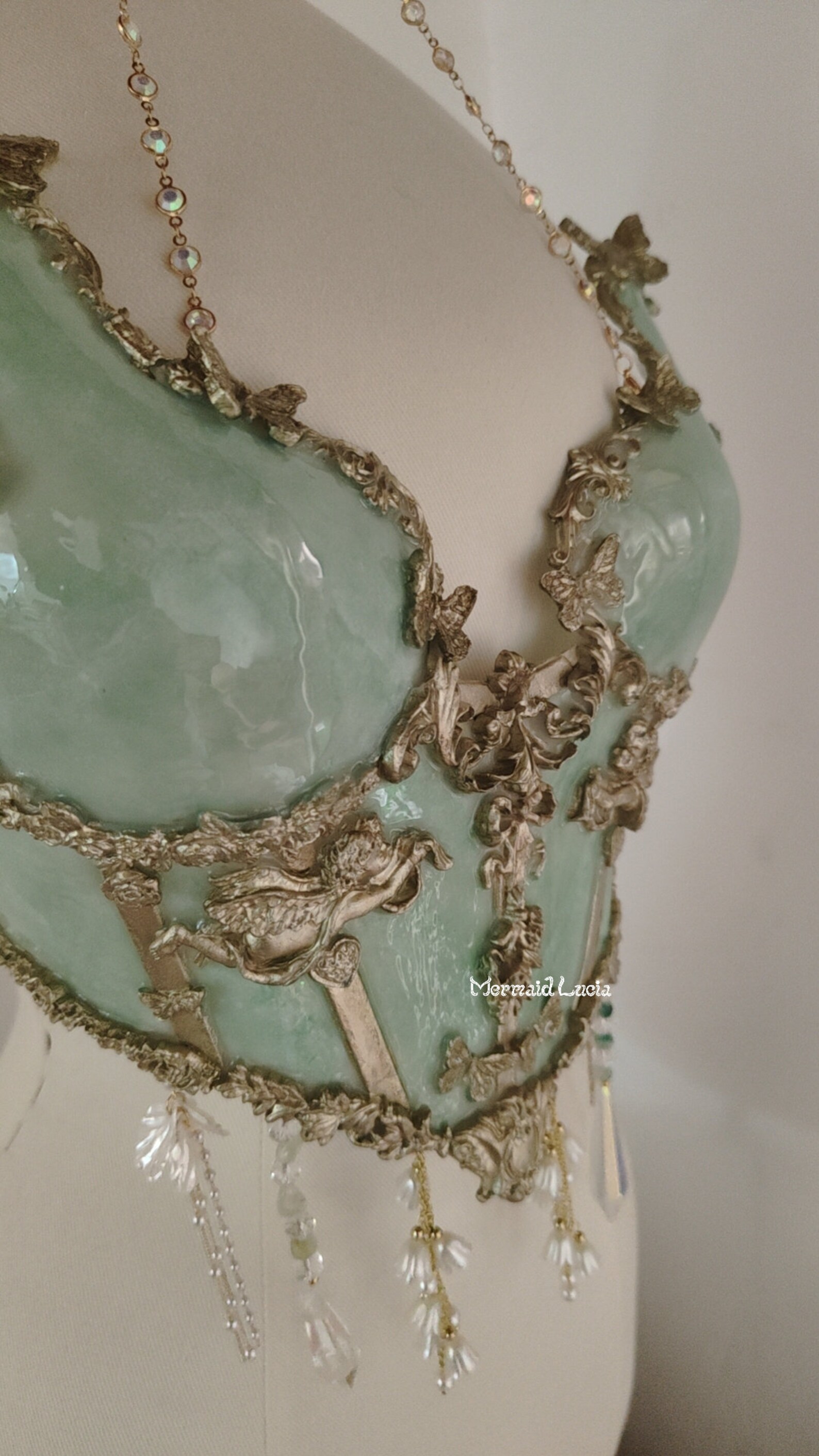 Sage Mint Green Marble Resin Mermaid Corset Bra Top Cosplay Costume ...