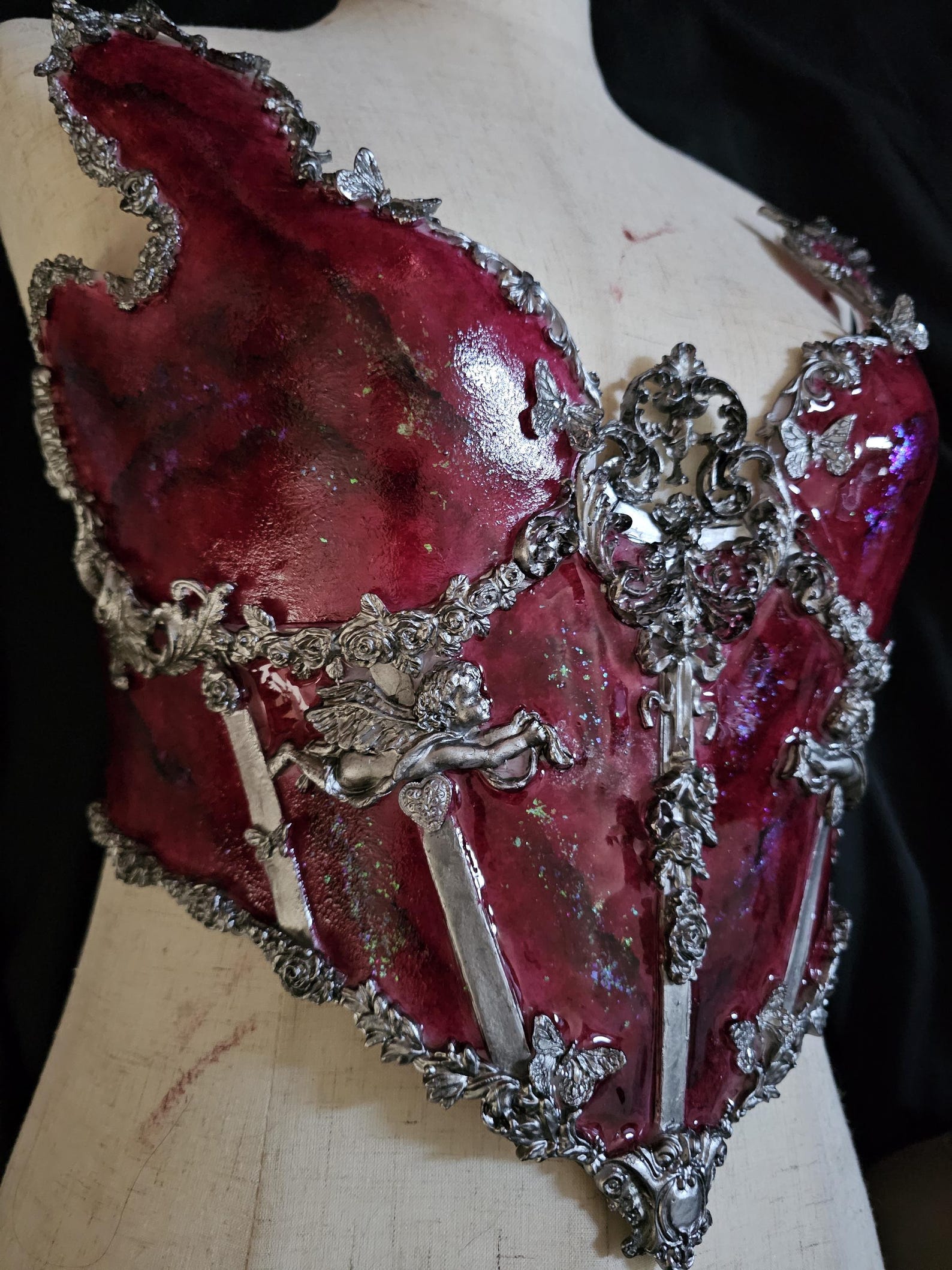 Dark Red Silver Edges Marble Resin Mermaid Corset Bra Top Cosplay ...