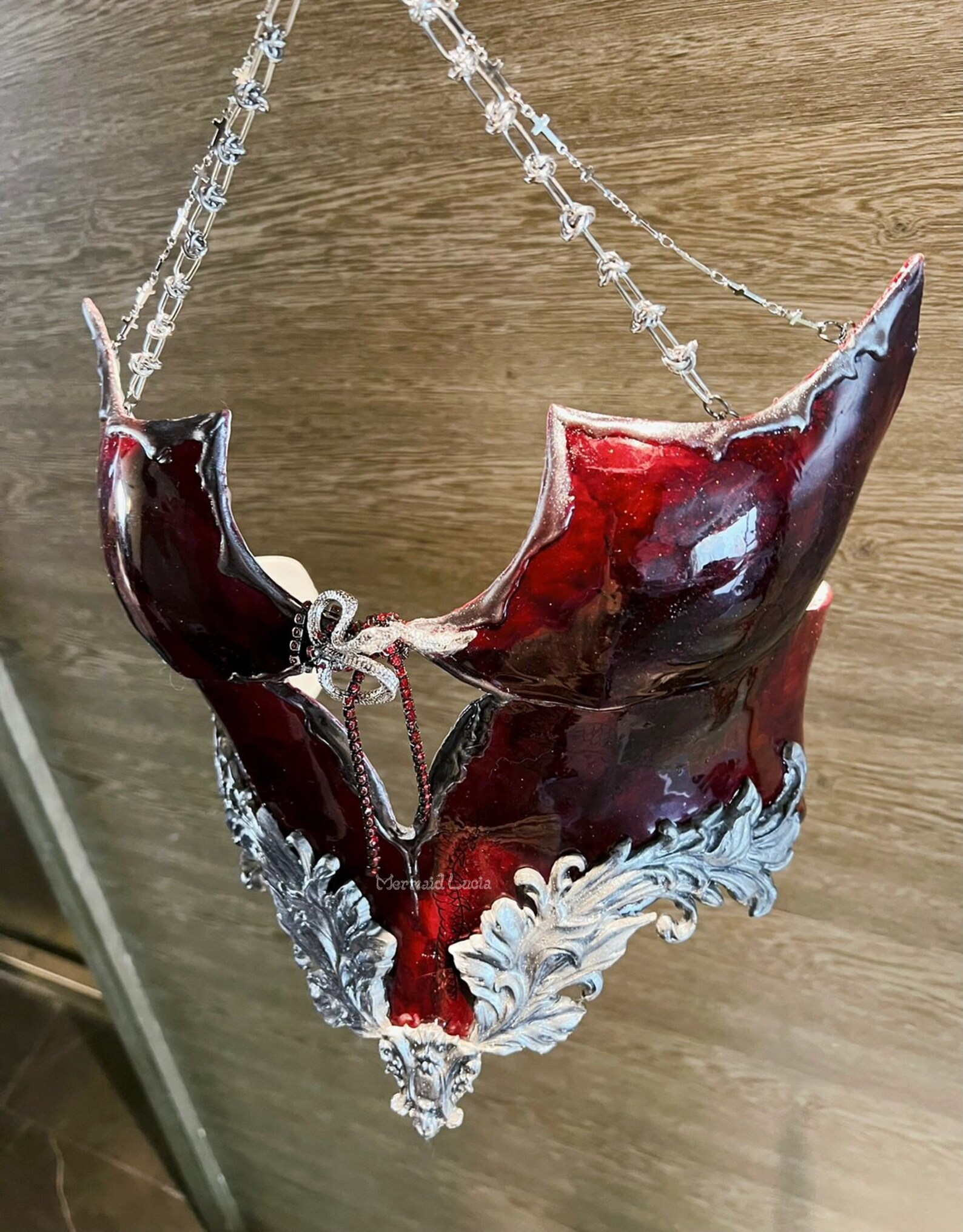 Blood Red Armour Resin Mermaid Corset Bra Top Cosplay Costume Patent ...