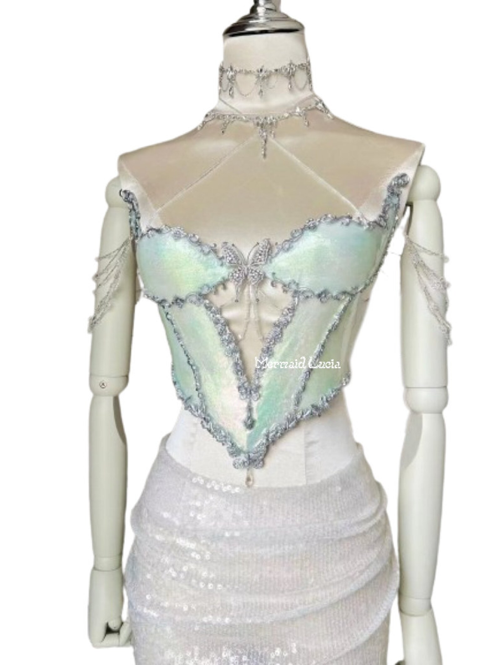 Crystal Fairy Butterfly Resin Mermaid Corset Bra Top Cosplay Costume ...