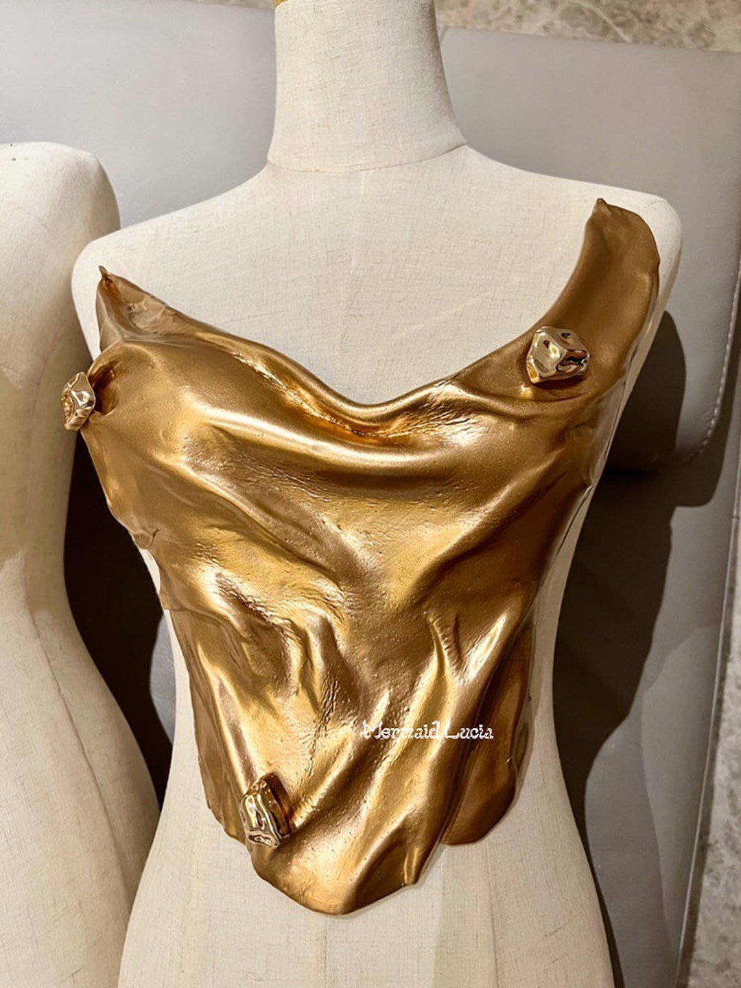 Golden Silk Wave Resin Mermaid Corset Bra Top Cosplay Costume - Etsy