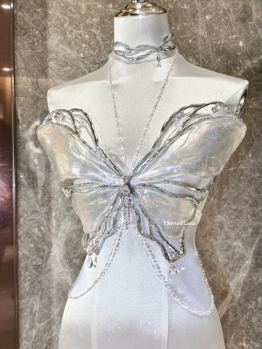 Ice Rift Crystal Butterfly Zirconia Resin Porcelain Mermaid Corset Bra ...