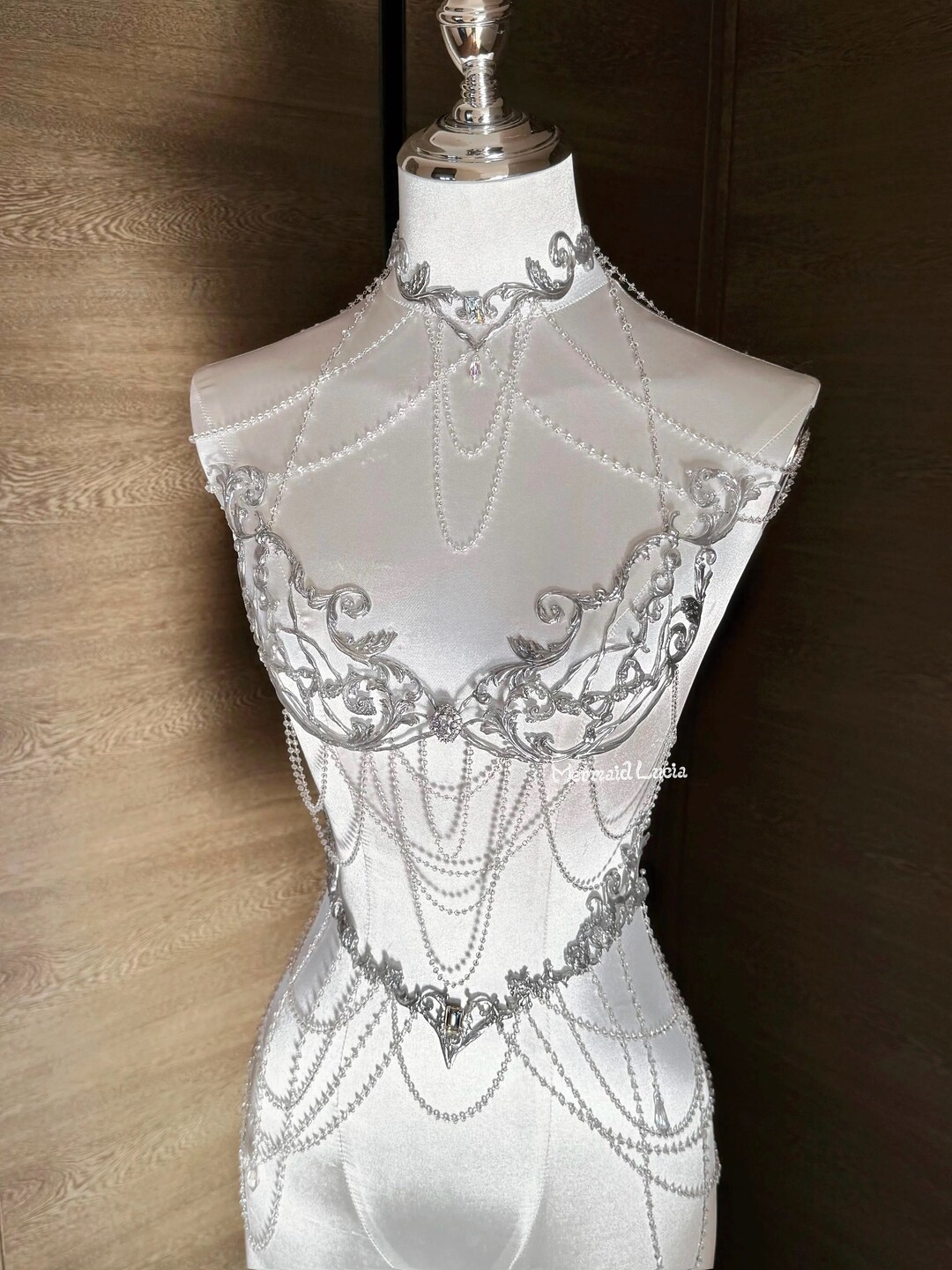 Silver Egypt Cleopatra Resin Porcelain Mermaid Corset Bra Top Cosplay ...