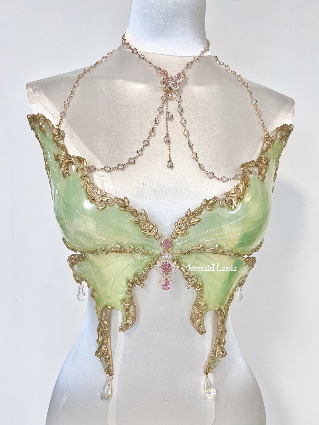 Light Green Luna Moth Resin Mermaid Corset Bra Top Cosplay Costume ...