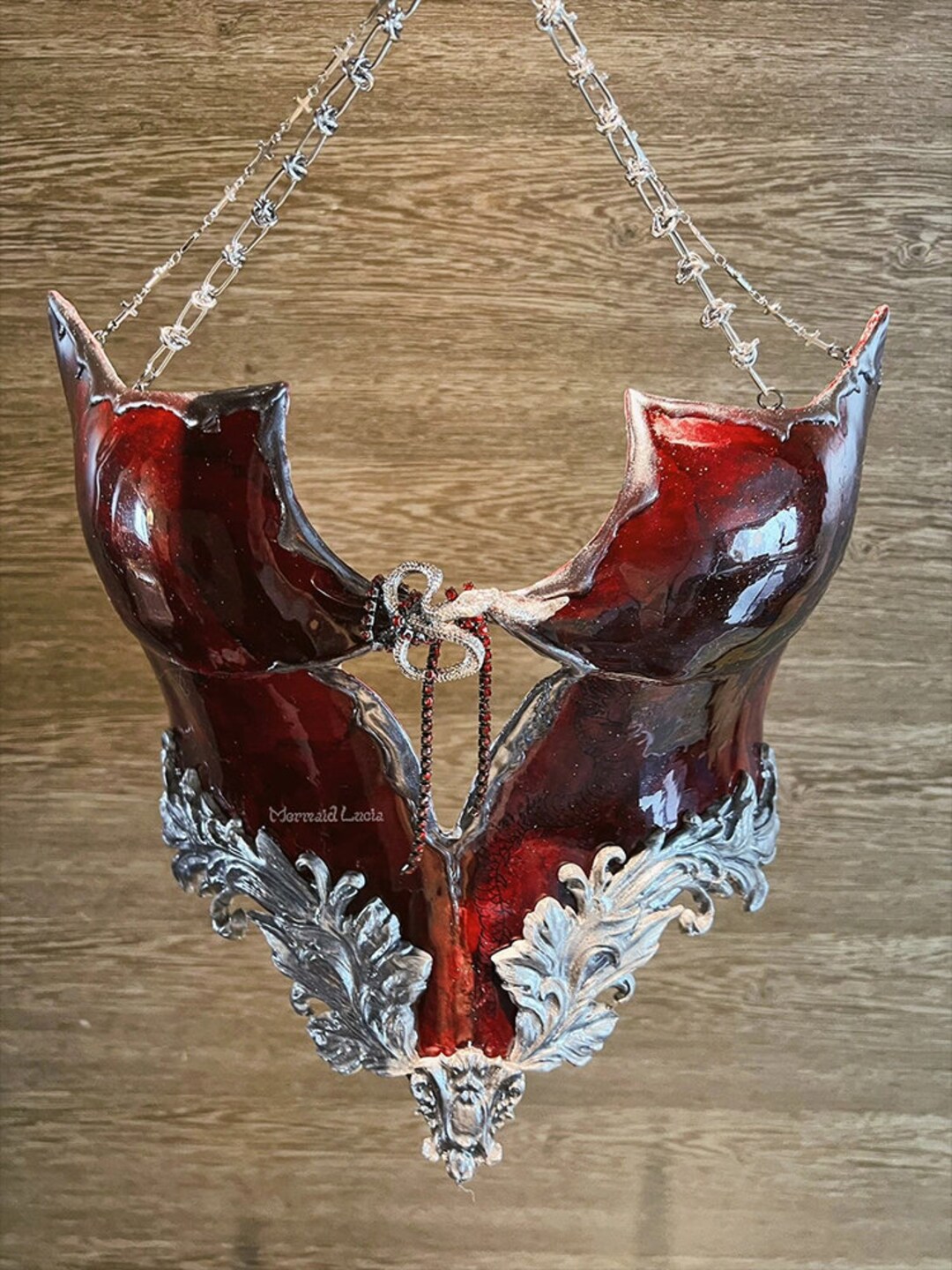 Blood Red Armour Resin Mermaid Corset Bra Top Cosplay Costume Patent ...