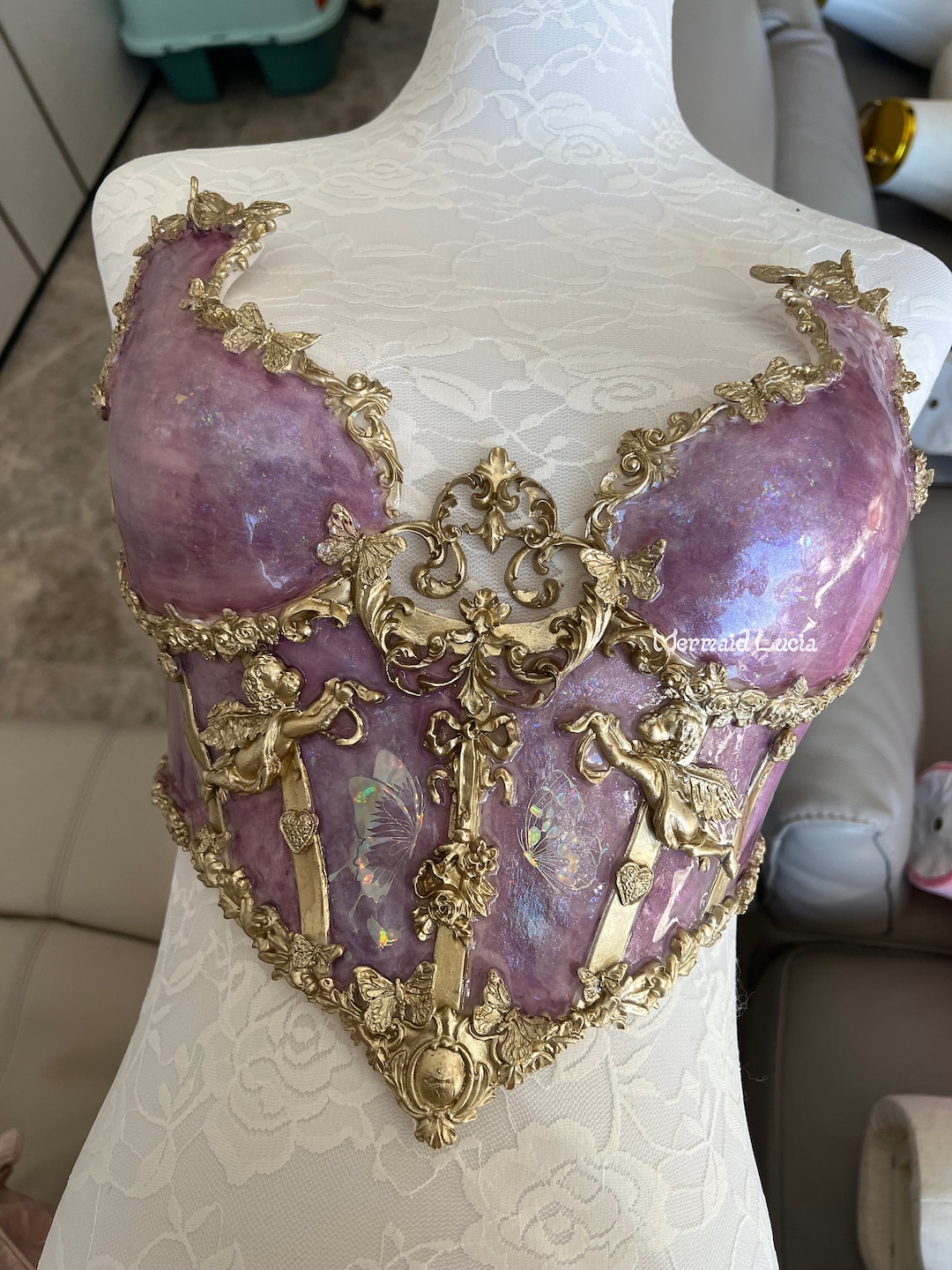 Angel Purple Opal Bones Resin Mermaid Corset Bra Top Cosplay Costume ...