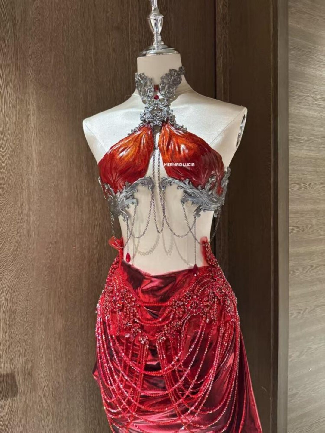 Scarlet Blood Glamour Resin Mermaid Corset Bra Top Cosplay Costume ...