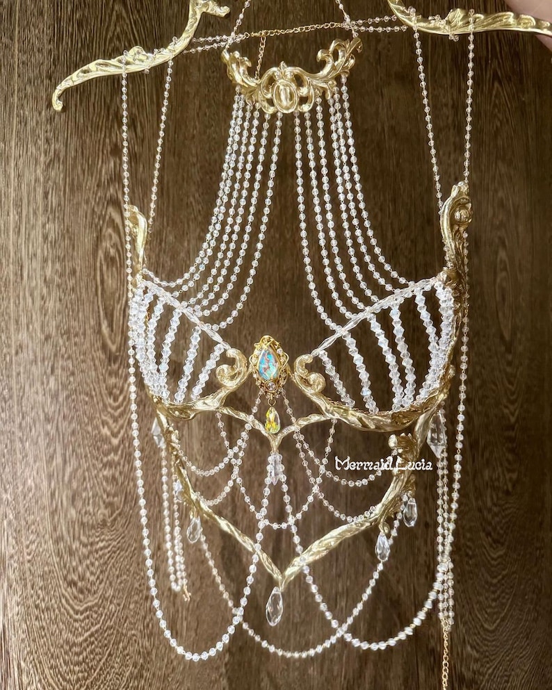 Luxurious Crystal Diamond Queen Resin Porcelain Mermaid Corset Bra Top ...