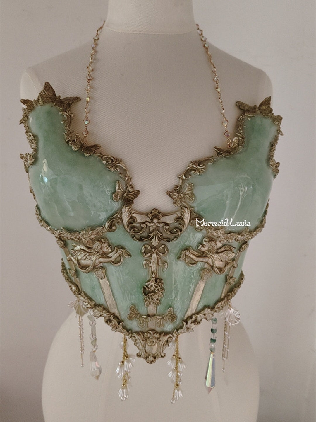 Sage Mint Green Marble Resin Mermaid Corset Bra Top Cosplay Costume ...
