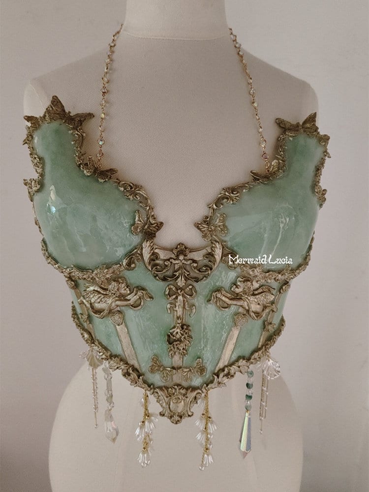Sage Mint Green Marble Resin Mermaid Corset Bra Top Cosplay Costume ...