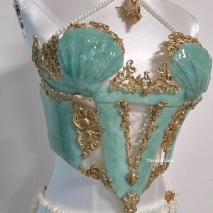 Olive Green Vintage Palace Shell Resin Mermaid Corset Bra Top Cosplay ...