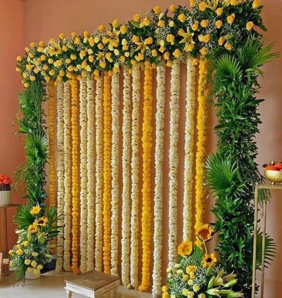 9 Ft.haldi Set Marigold Flower Garlands Yellow and White Wedding ...
