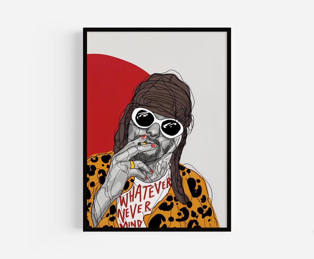 Kurt Cobain Poster, Whatever Nevermind Art Print, Grunge Music Icon ...