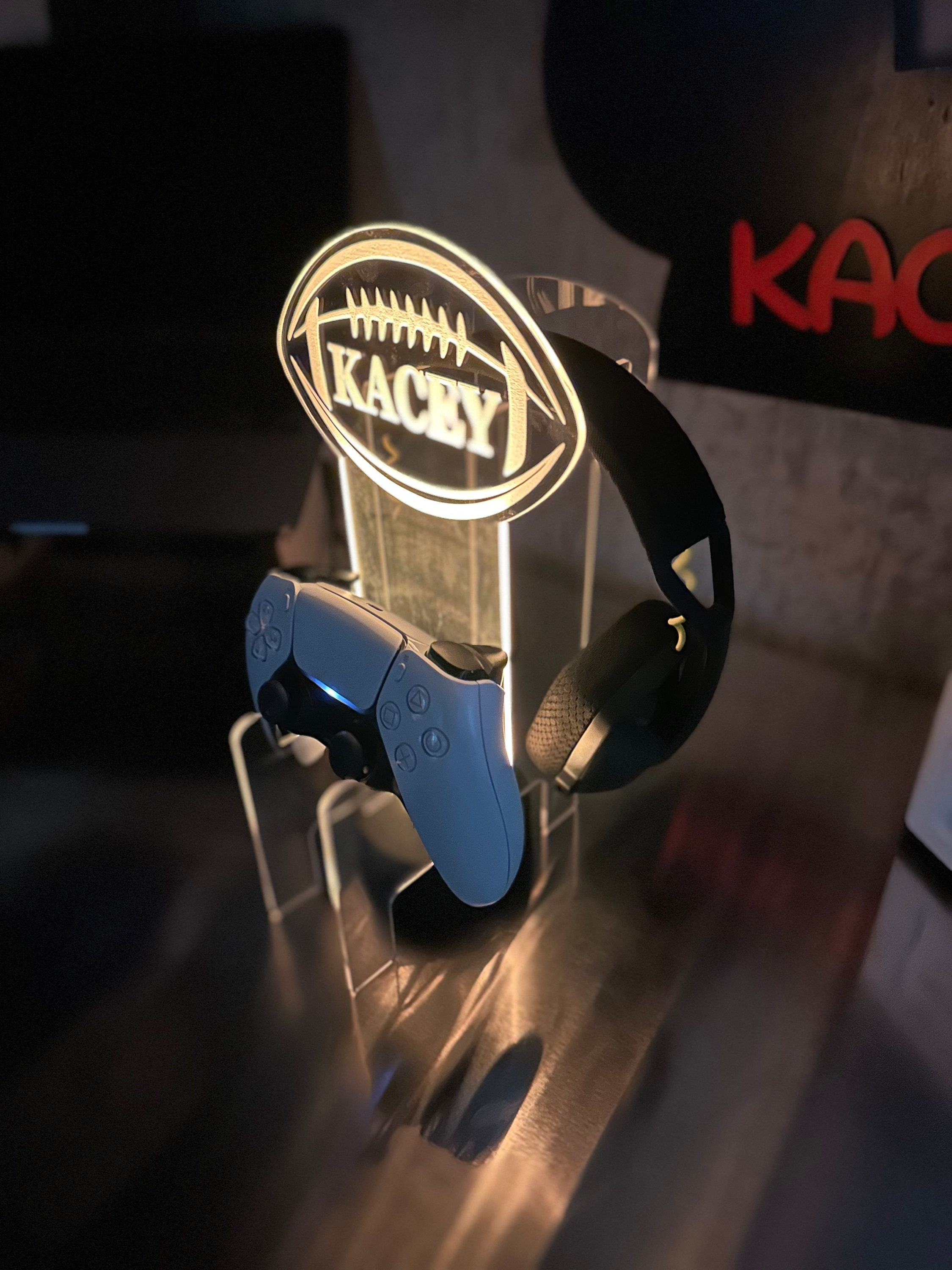 Personalized Game Controller Stand LED Light Engraved Gamer Headphones ...