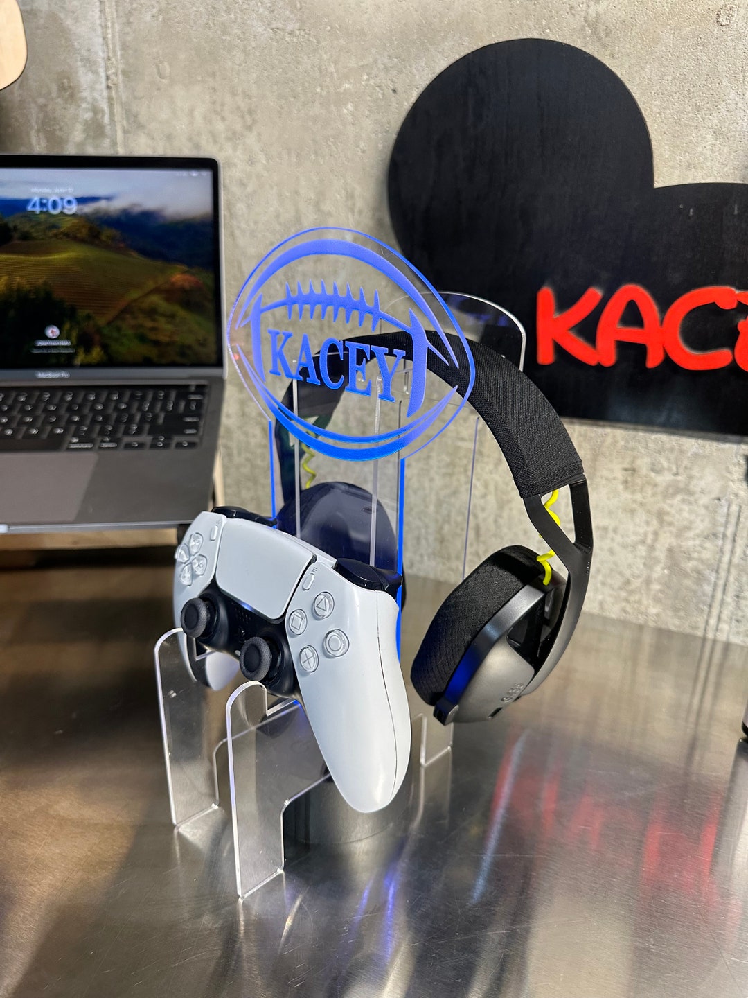 Personalized Game Controller Stand LED Light Engraved Gamer Headphones ...