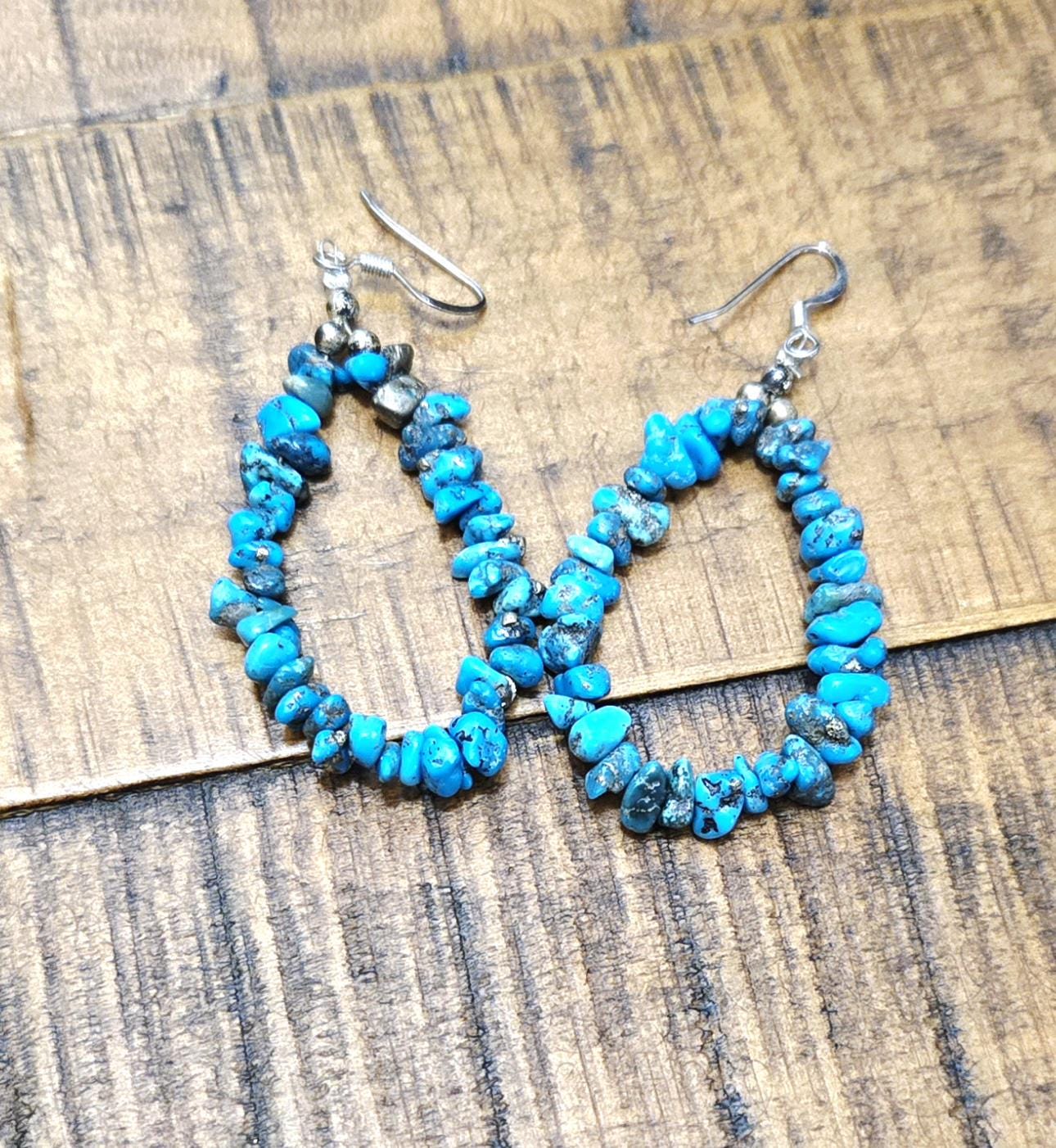 Vintage Faux Turquoise Beads Teardrop Hoop Earrings - Etsy