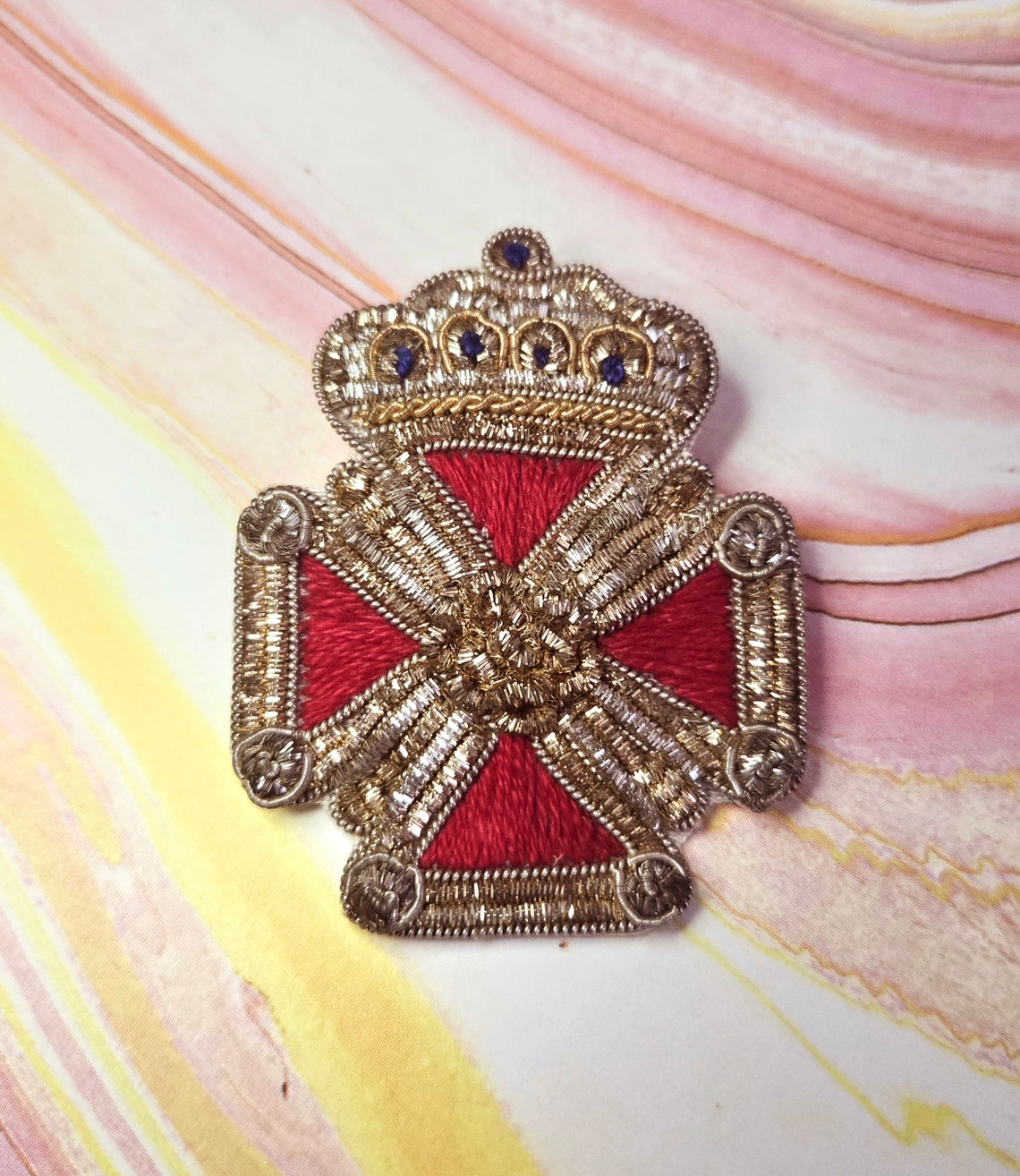 Vintage Order of Masonic Lodge Templar Cross Embroidered Badge Pin Made ...