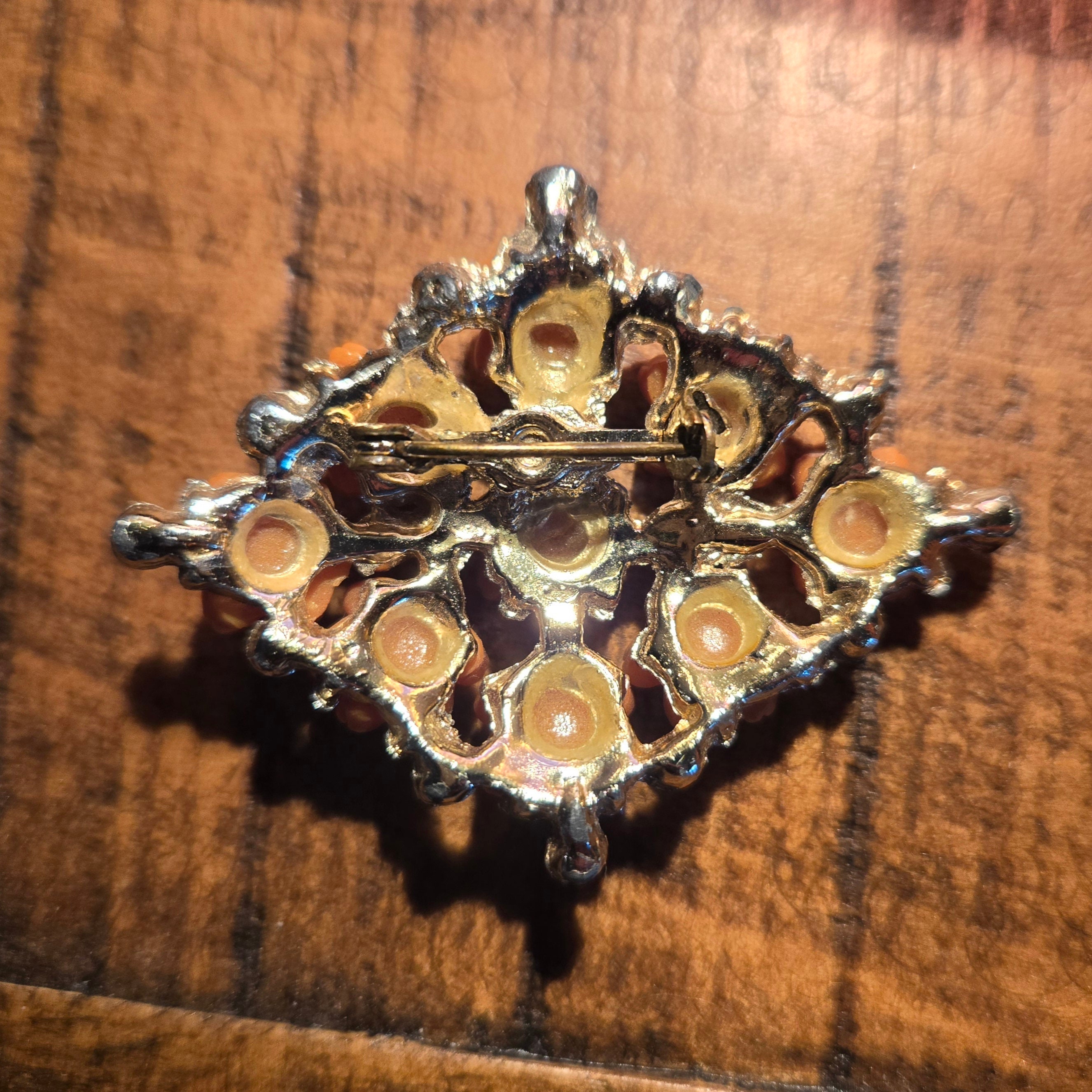 Beautiful Vintage Coral Rose Celluloid Brooch With Faux Pearls - Etsy