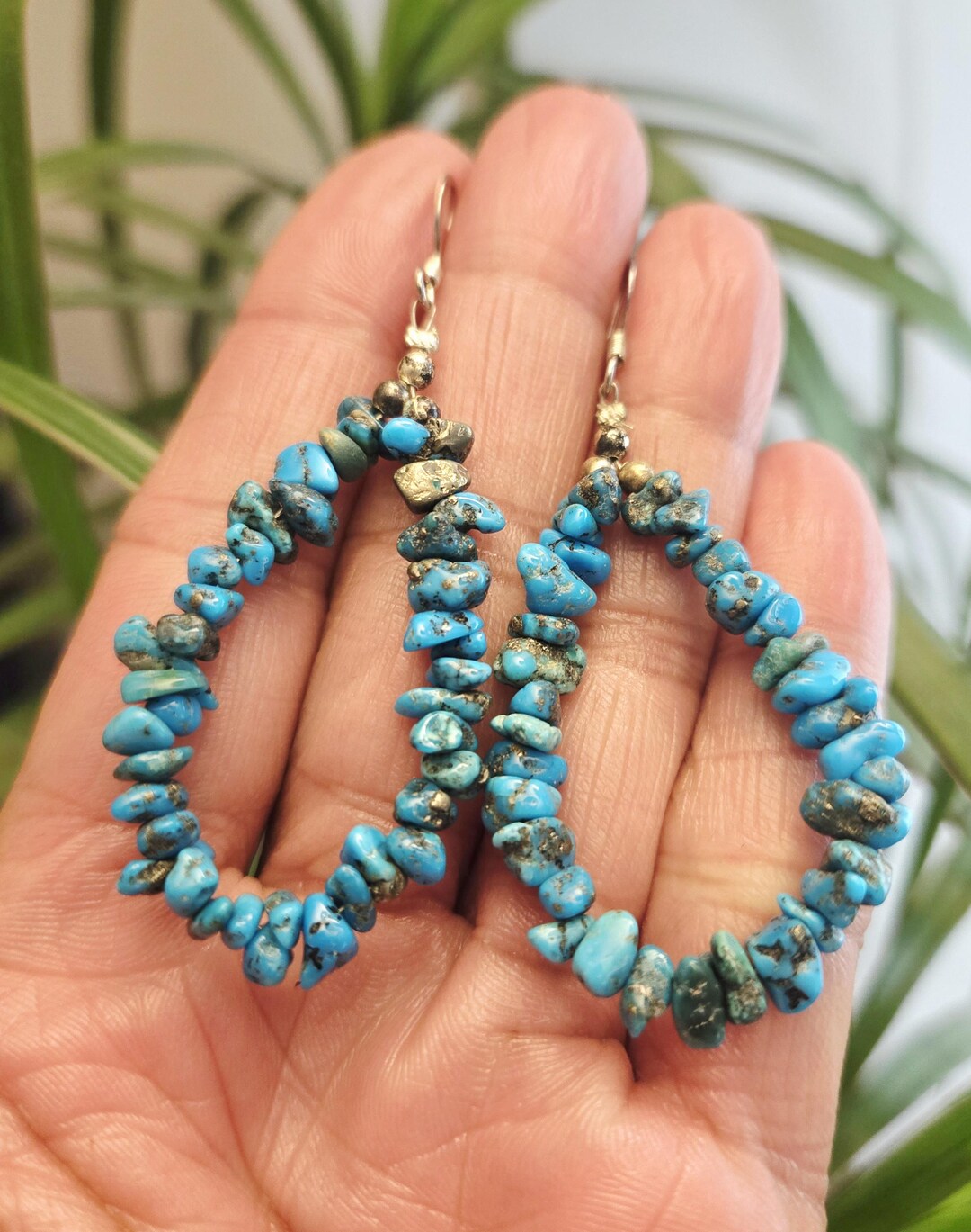 Vintage Faux Turquoise Beads Teardrop Hoop Earrings - Etsy