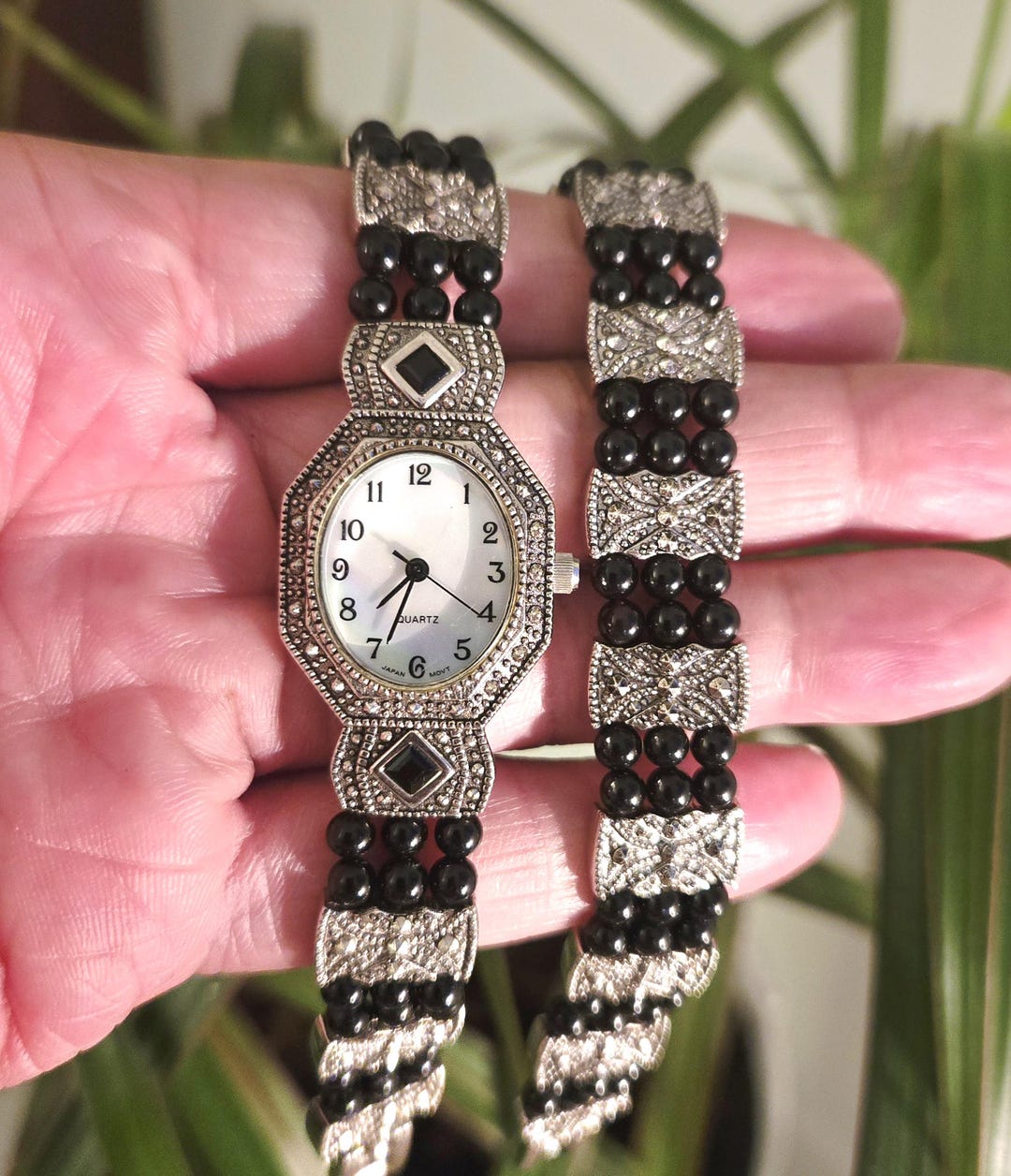 Vintage Avon Quartz Watch and Bracelet Set: Beaded Marcasite Jewelry - Etsy