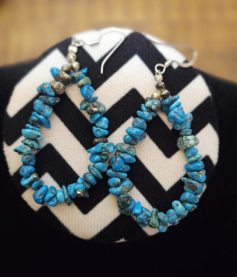 Vintage Faux Turquoise Beads Teardrop Hoop Earrings - Etsy