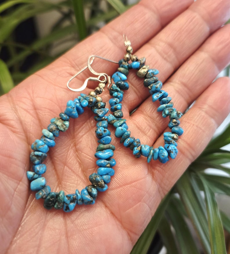Vintage Faux Turquoise Beads Teardrop Hoop Earrings - Etsy