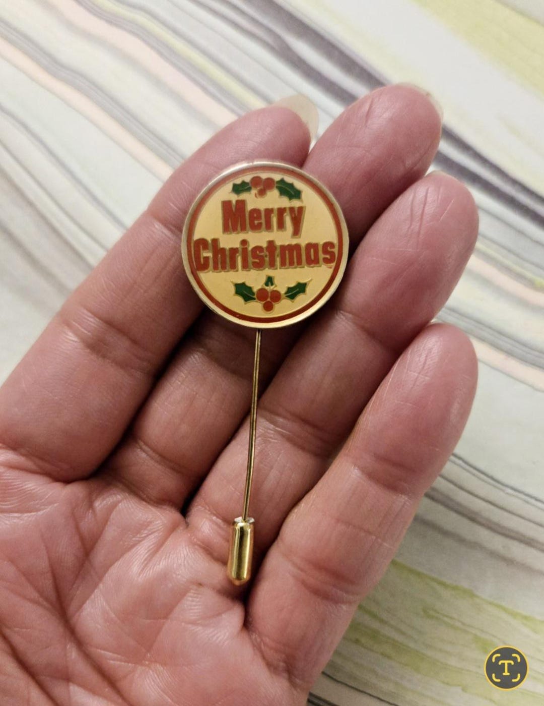 Vintage Taiwan Merry Christmas Holly Berry Stick Pin - Gold Tone - 1980 ...