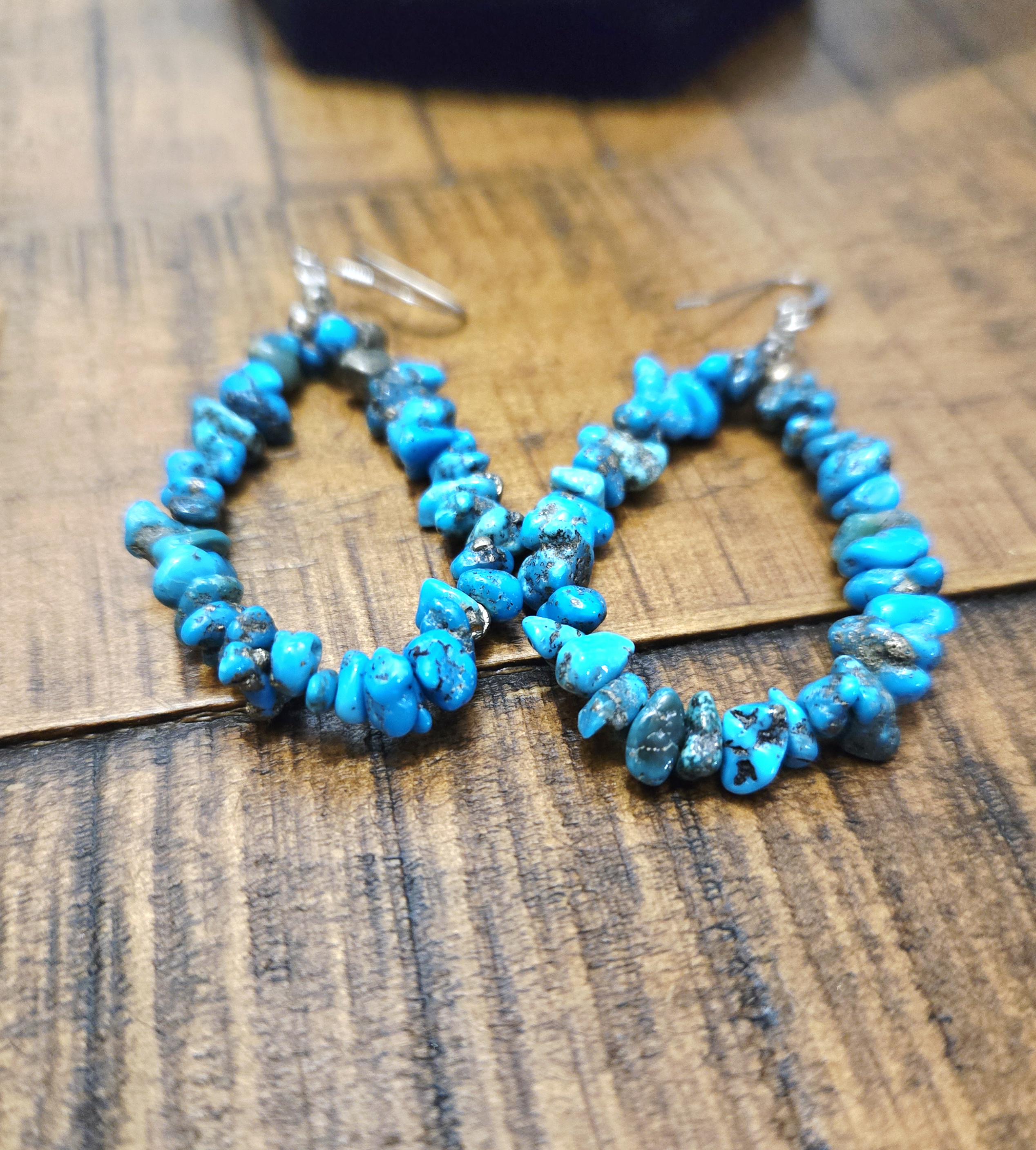 Vintage Faux Turquoise Beads Teardrop Hoop Earrings - Etsy