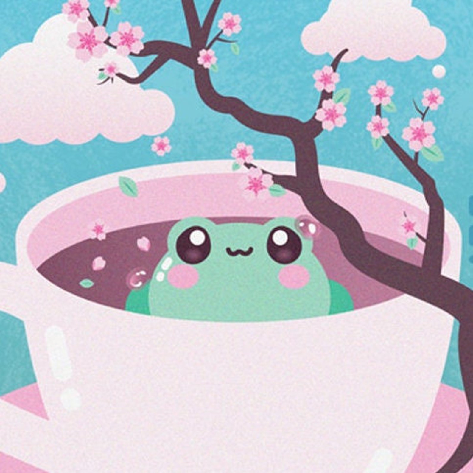 Frog Wallpaper Sakura Background Kawaii Digital Wallpaper - Etsy