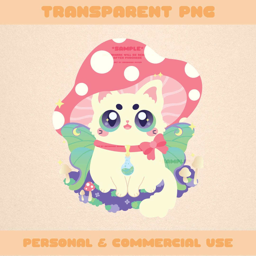 Mushroom Hat Cat Transparent PNG Clipart – Cute Kawaii Whimsical ...
