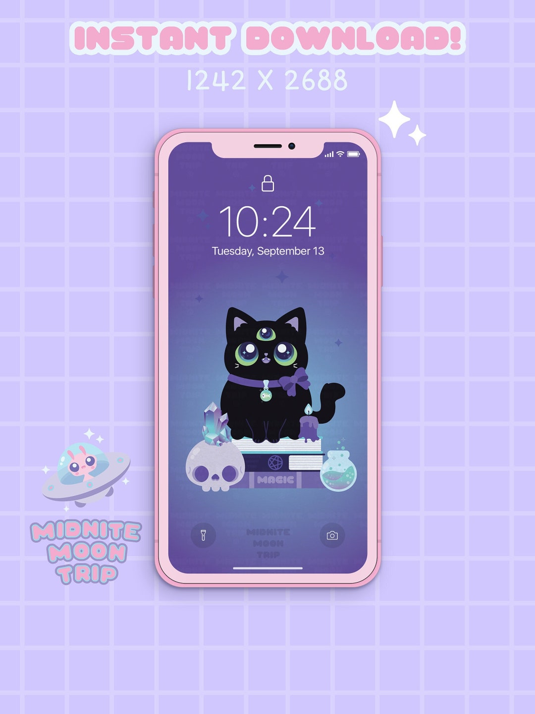Cat Phone Wallpaper, Pastel Goth Background, Witchy iPhone Theme ...