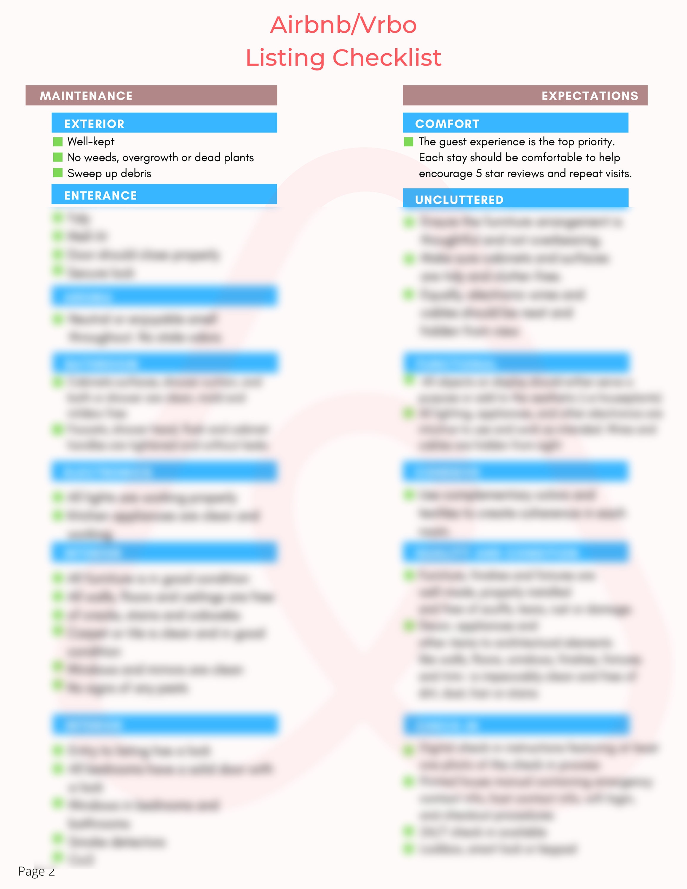 Airbnb/vrbo Printable Listing Checklist - Etsy