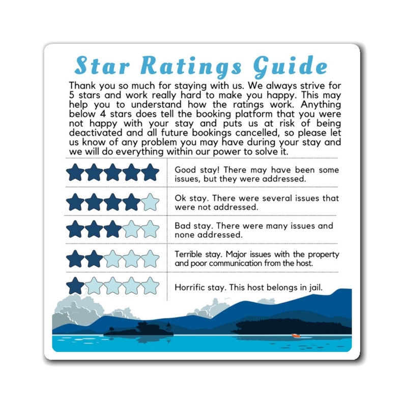 5 Star Ratings Guide Lake Theme | Explanation Magnet | for Airbnb/vrbo ...