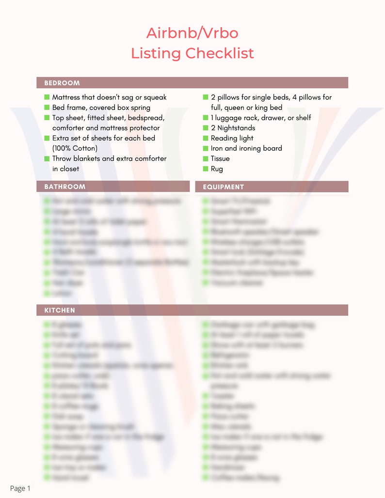 Airbnb/vrbo Printable Listing Checklist - Etsy
