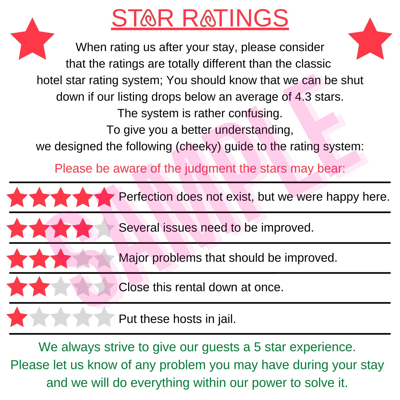5 Star Rating Explanation Magnet : Red Stars With Universal Text and ...