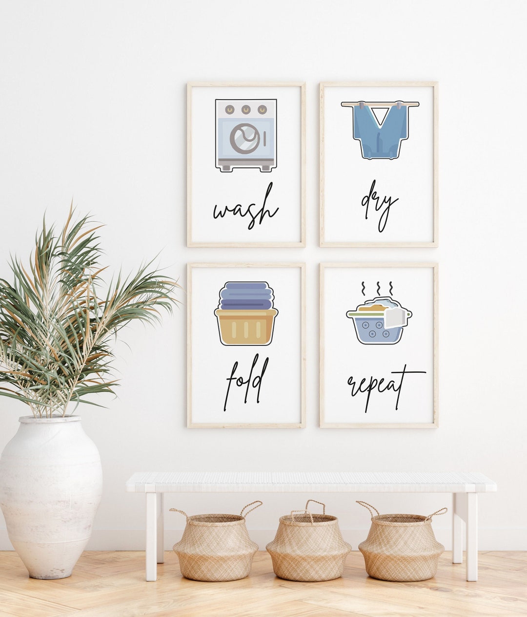 Laundry Room Prints: Wash Dry Fold Repeat, Set of 4 (digital Download ...