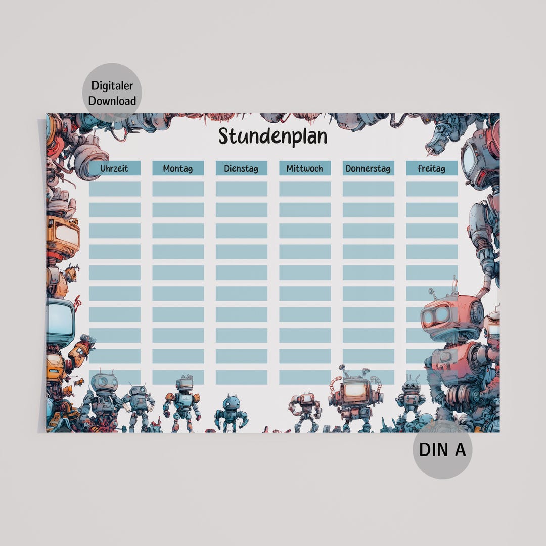 Timetable Robot Print or Digital Download | Din A4 O. A5 Format | PDF ...