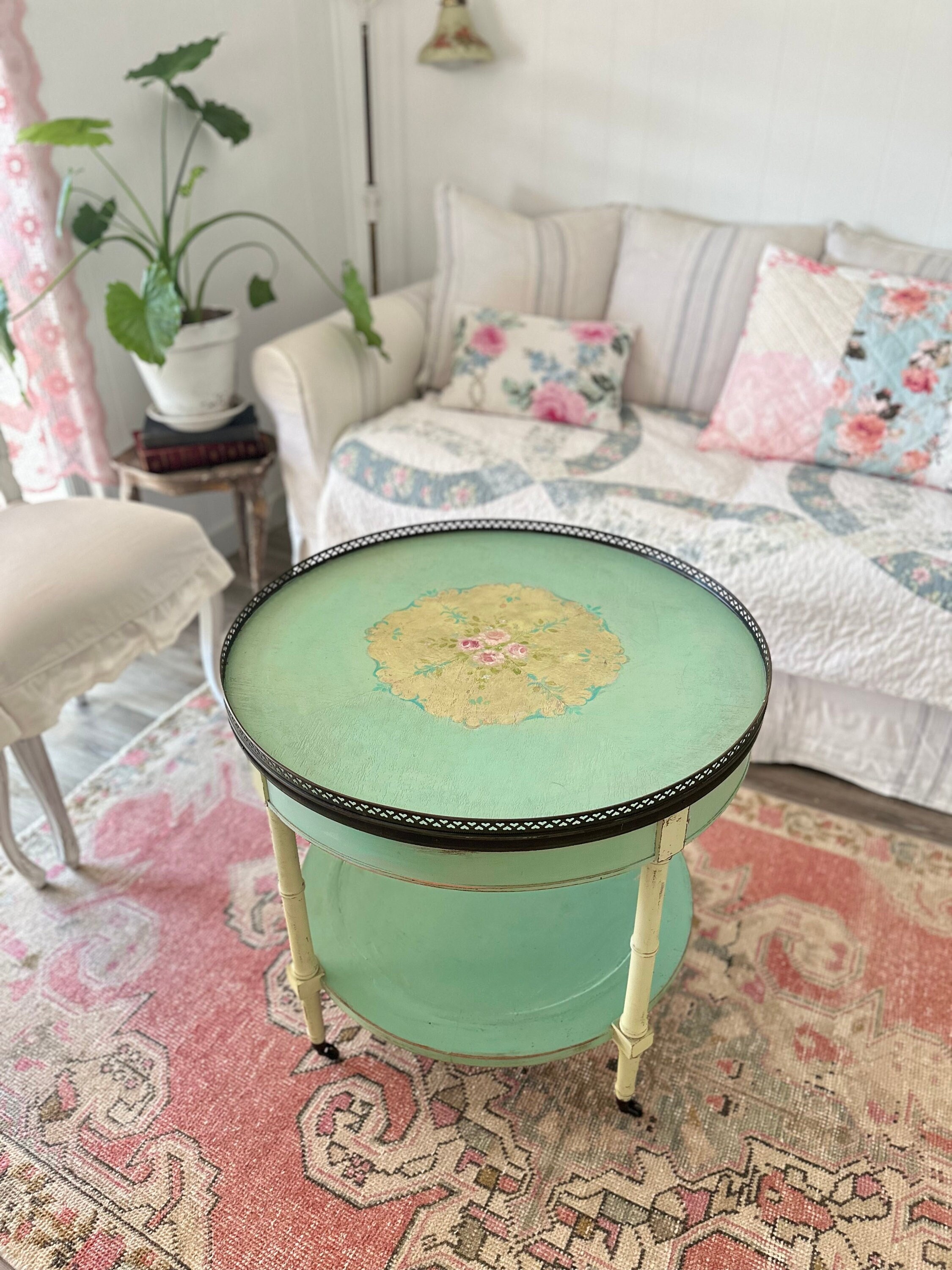 RARE Find 2 Tier Bright Teal Color Round Coffee Table/side Table/bar ...