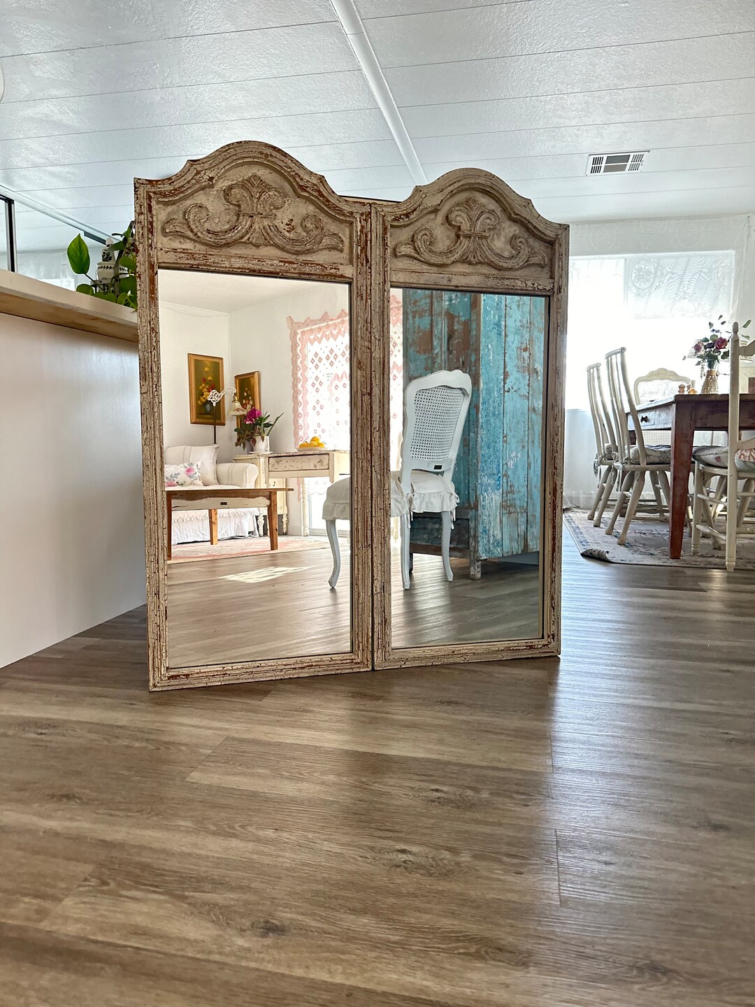 2 French Provincial off White Shabby Chic Distressed Ornate Carved Wall ...