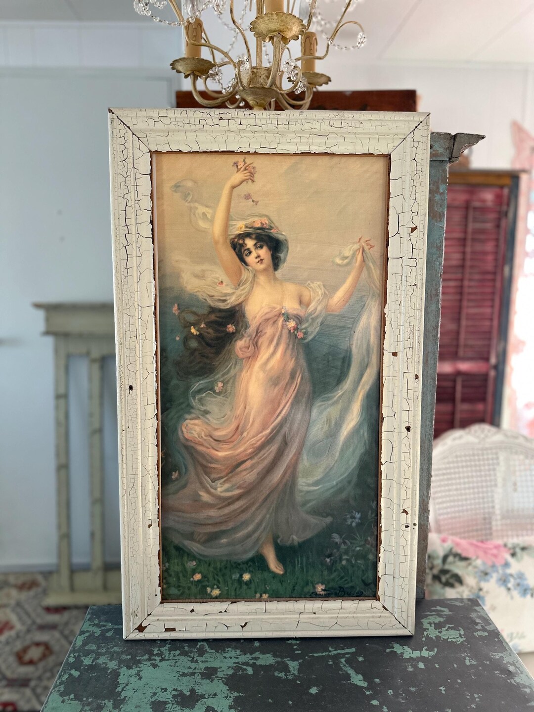 Antiqueㅣfrench Painter Édouard Bisson 'spring', Shabby Chic Framed With ...