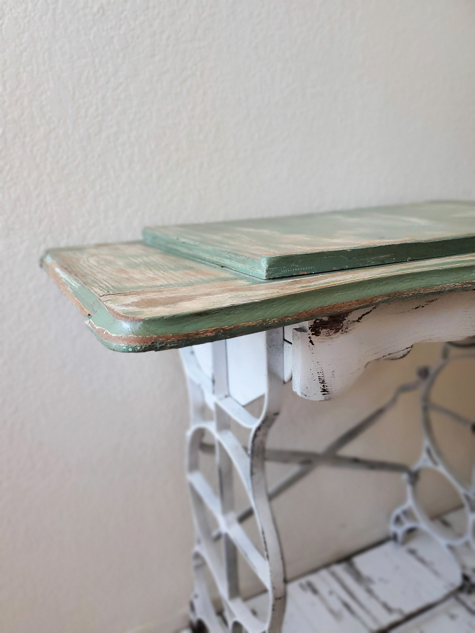 Vintage Cast Iron Sewing Machine Base With Sage Green Painted and ...