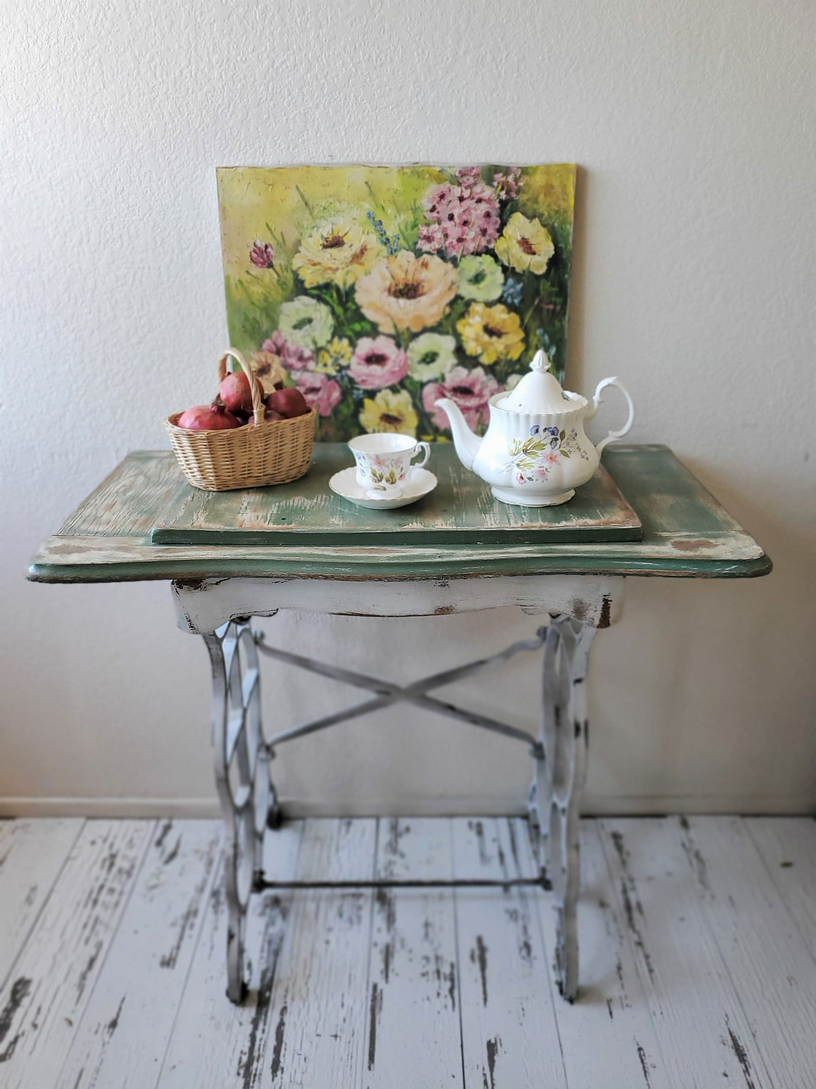 Vintage Cast Iron Sewing Machine Base With Sage Green Painted and ...