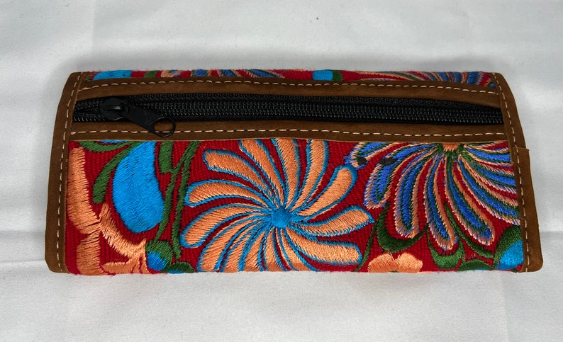 Leather and Floral Embroidered Wallet - Etsy