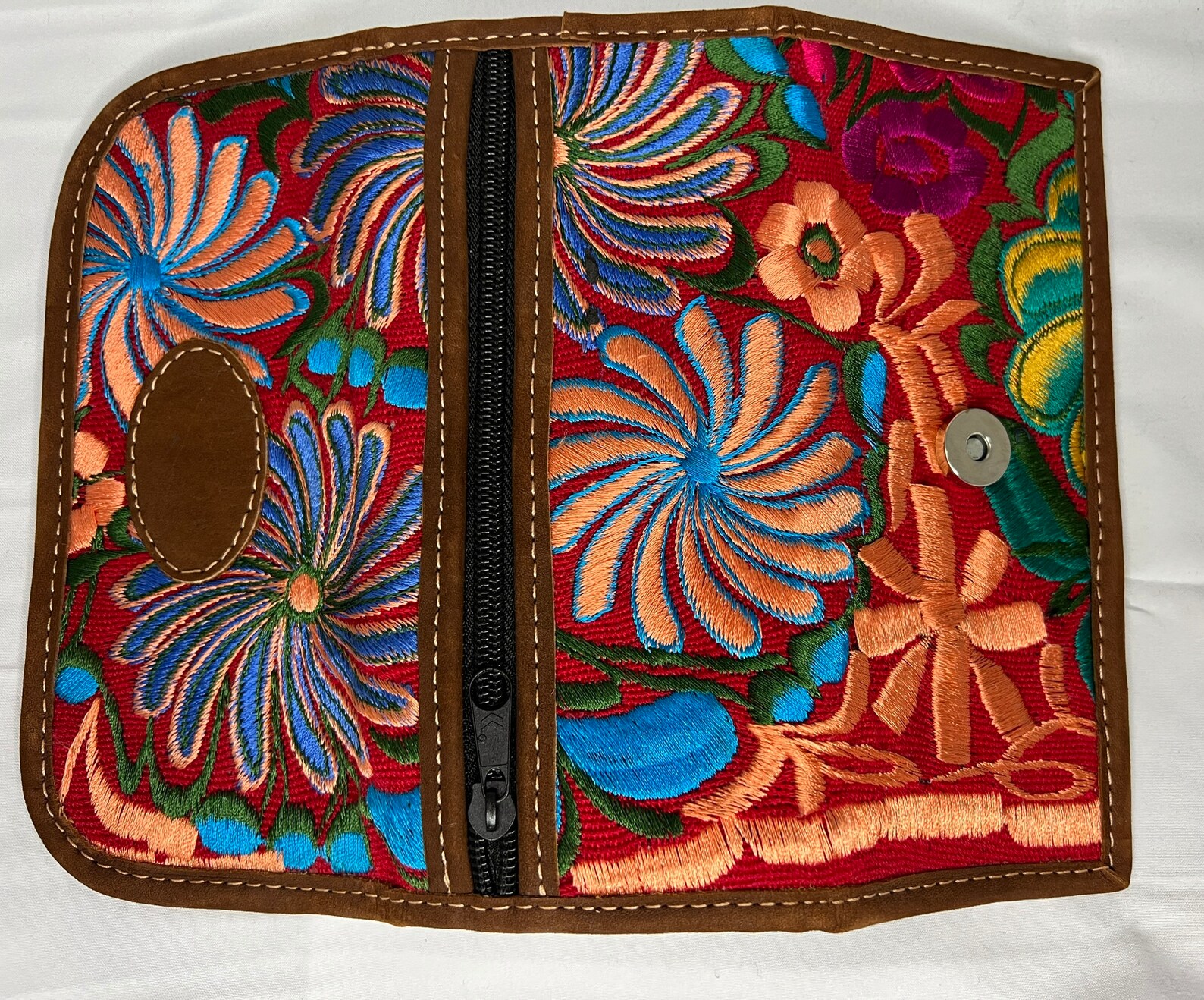 Leather and Floral Embroidered Wallet - Etsy