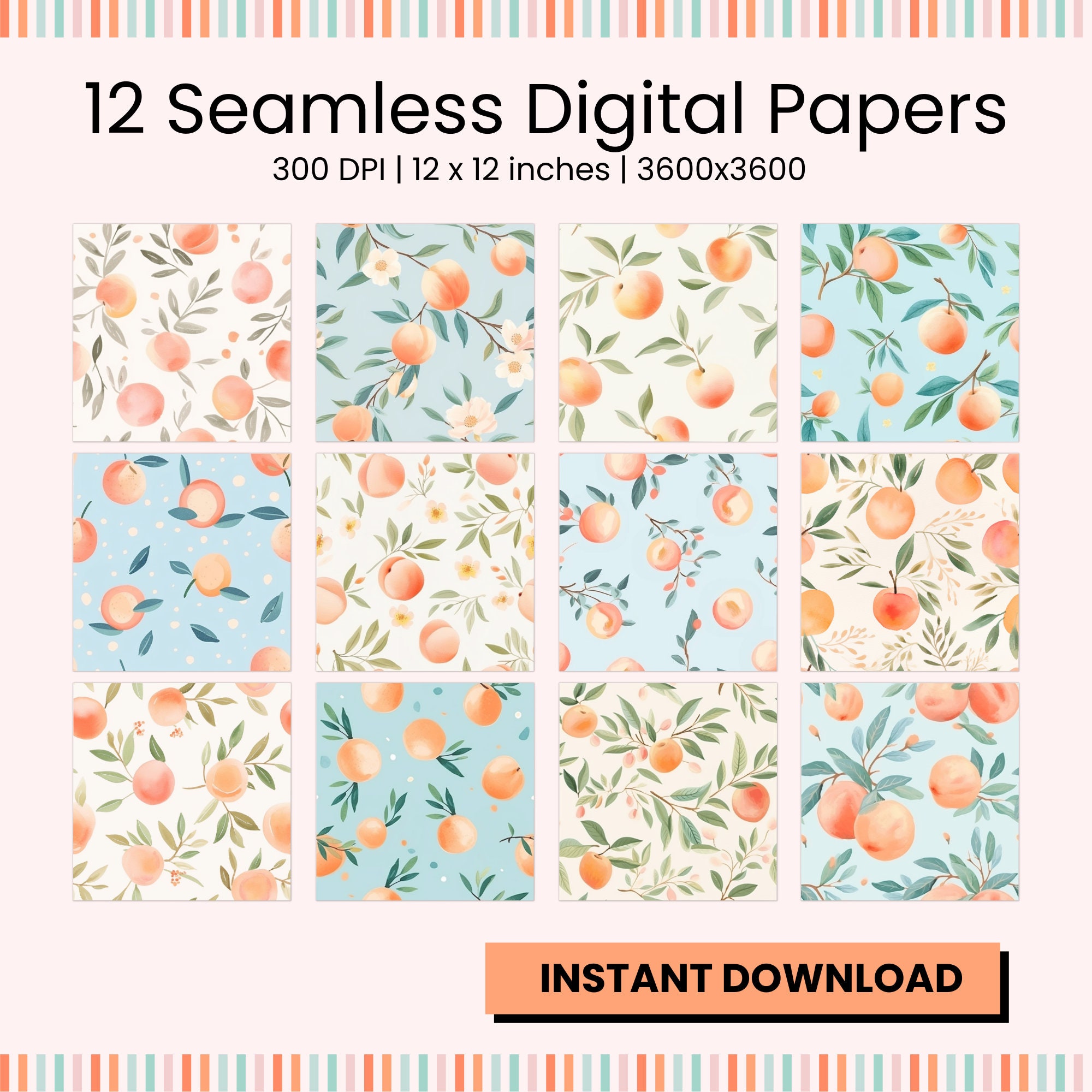 Peachy Days Digital Paper Peach Pattern Cute Peach Patterns Peach ...