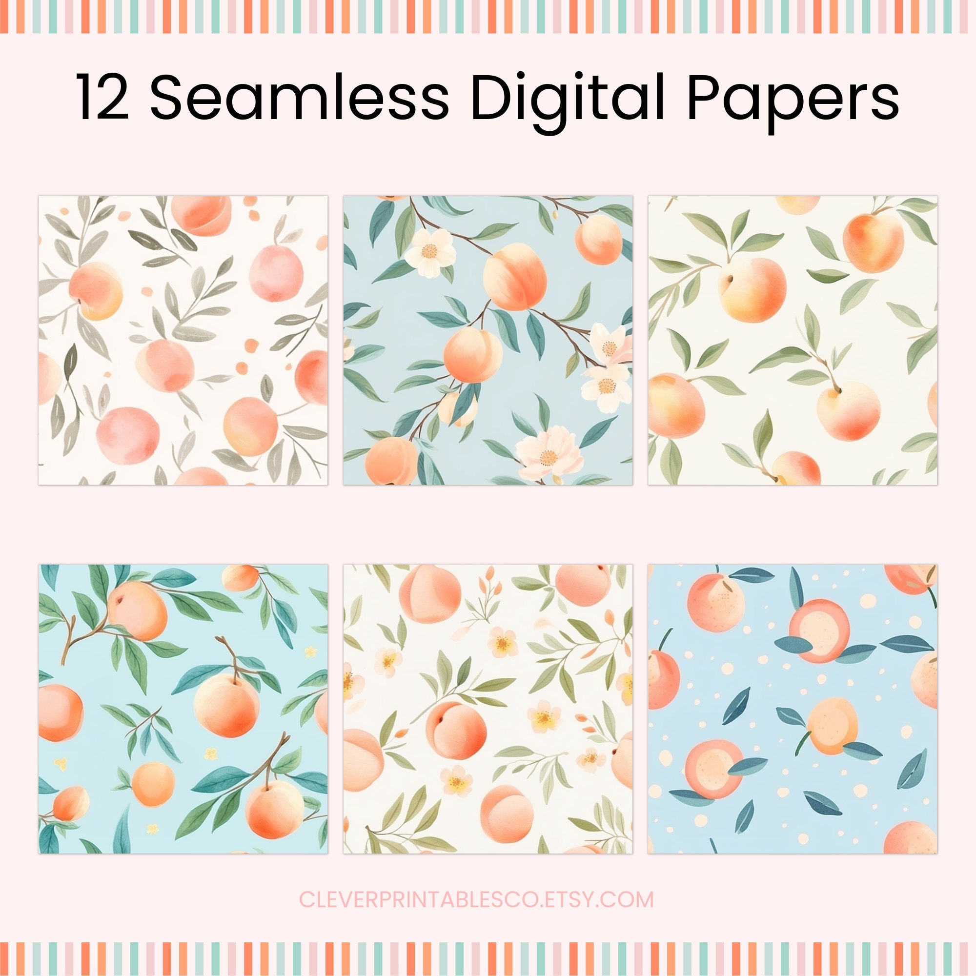 Peachy Days Digital Paper Peach Pattern Cute Peach Patterns Peach ...